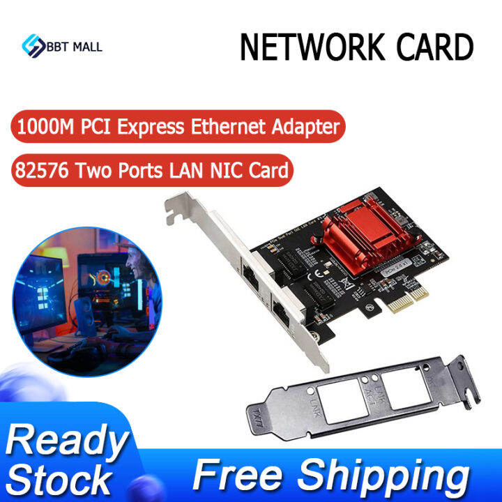 Dual-Port PCIe Gigabit Network Card 1000M PCI Express Ethernet Adapter with 82576 Two Ports LAN ...