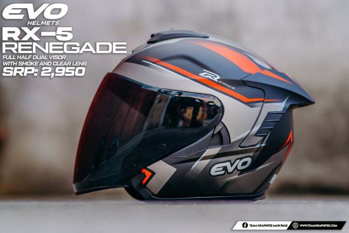 EVO RX-5 RENEGADE BLACK RED HALF FACE DUAL VISOR HELMET WITH FREE CLEAR ...