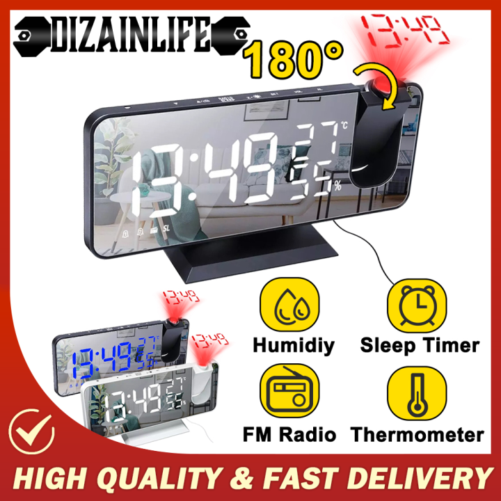 Temea Led Digital Projection Alarm Clock Bedroom Electric Alarm Clock With Projection Fm Radio