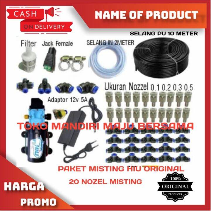 PAKET MISTING 20 TITIK NOZZLE / KABUT / SPRAY /POMPA DC 12 HIU 100 PSI ...