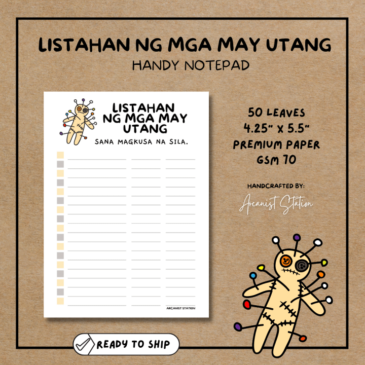 Listahan ng may utang - Tagalog Witty Humor Handy Size Notepad | Lazada PH