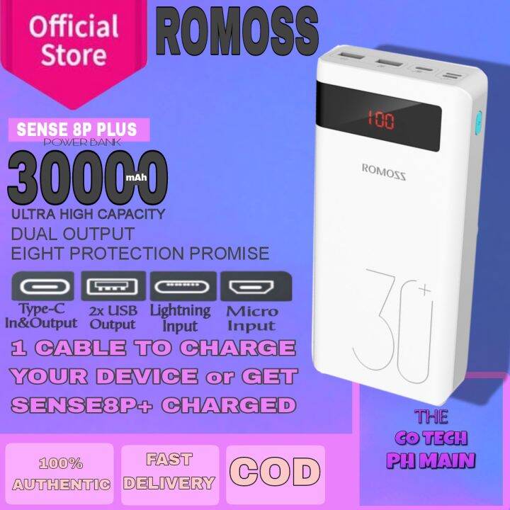 TCT Romoss Sense 8P Pro 30000mAh powerbank PD18W / 22.5W QC3.0 Fast ...