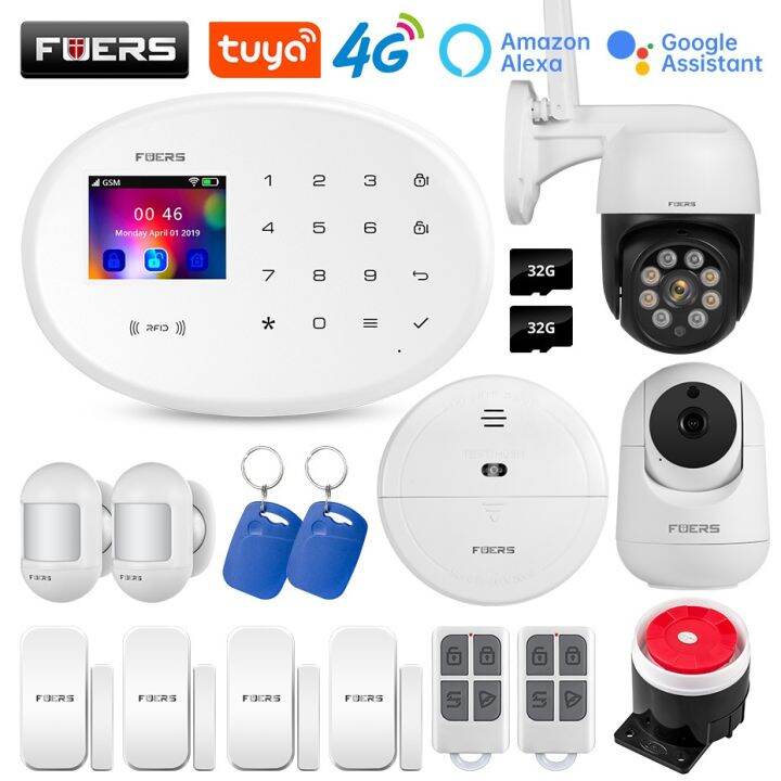 FUERS W204 4G GSM WIFI Tuya Smart Home Alarm System Kit Wireless Alarm Security System IP Camera ...