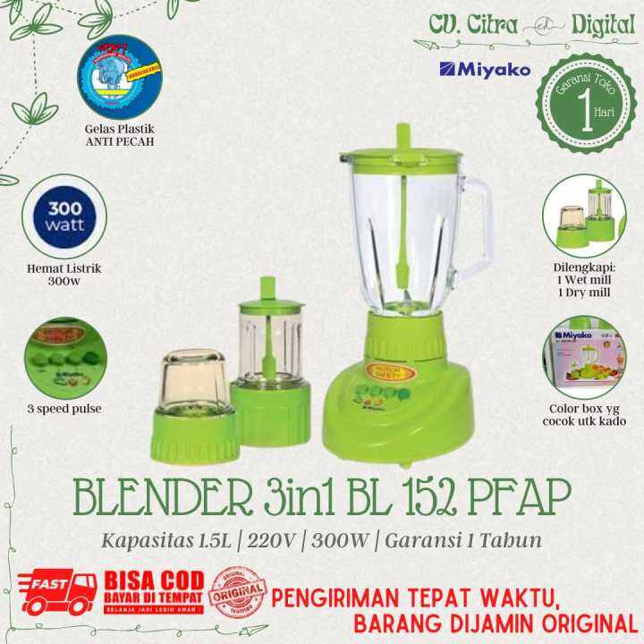 Blender Miyako BL-152 PFAP / Blender Murah BL152PFAP / Blender Miyako 1.5Liter / Pelumat Miyako ...