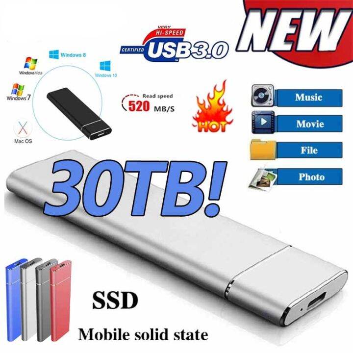 High-speed 30TB 1TB 2TB SSD Portable External Solid State Hard Drive 16TB 8TB USB3.0 Interface ...