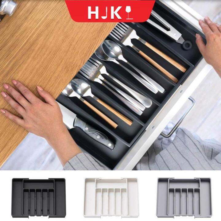 HJKL ดำ/ขาว/เทา ตัวจัดระเบียบลิ้นชักห้องครัว ปรับได้ปรับได้ พลาสติกทำ ...