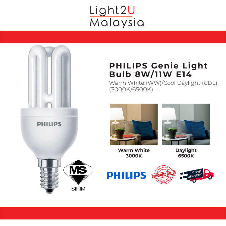 PHILIPS Genie Light Bulb 8W/11W/14W/18W E14/E27 (3000K/6500K) Warm White (WW)/Daylight (DL ...