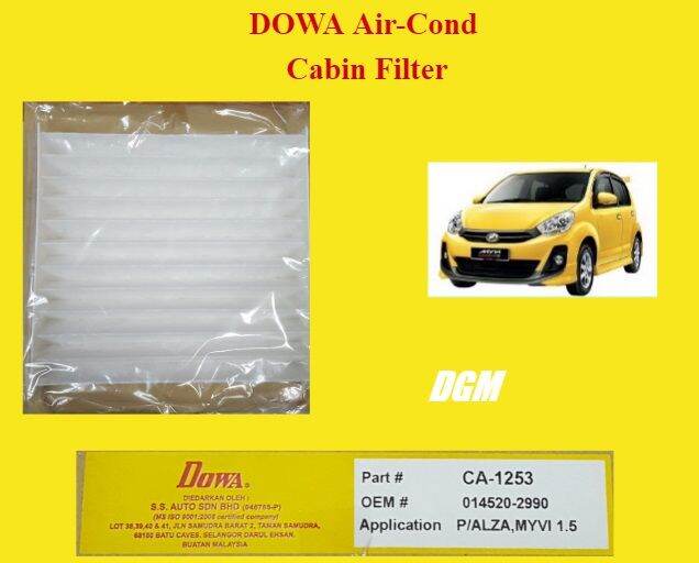 DOWA Air-Cond Cabin Filter for Perodua Myvi Lagi Best (2011-2017) ALZA ...
