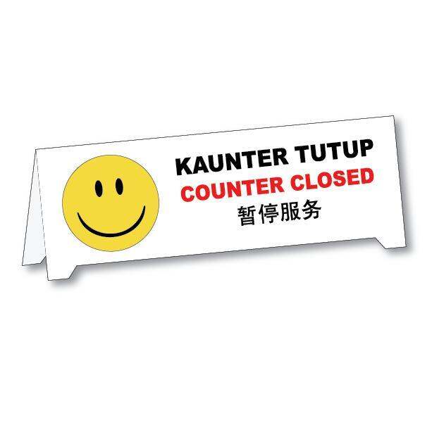 COUNTER CLOSED / KAUNTER TUTUP TABLE TOP PP SIGN BOARD 60X180MM. WE ...