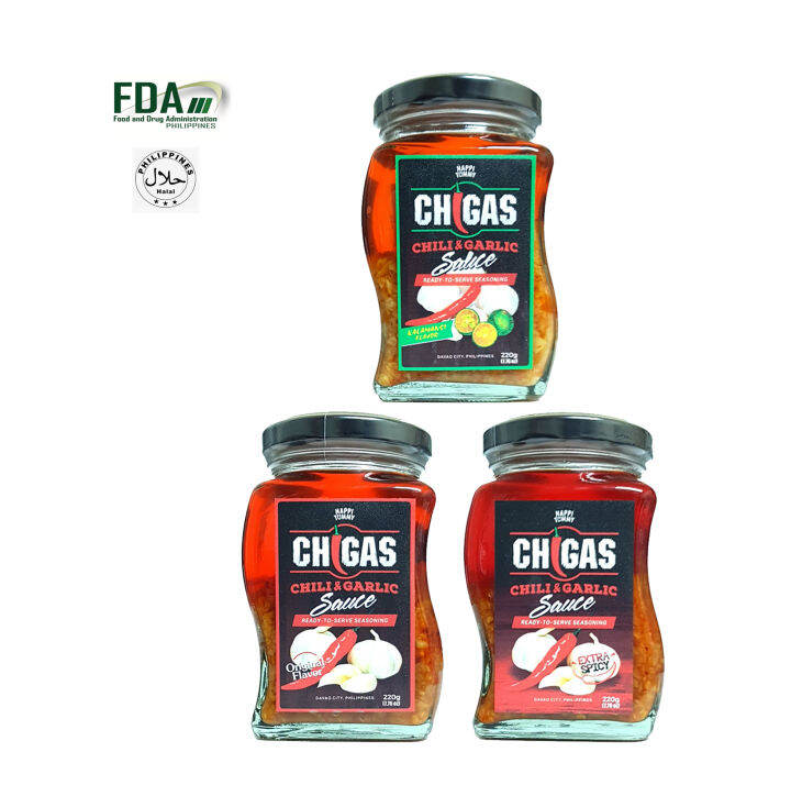CHIGAS Set of 3 Chili + Garlic Sauces 220g per Bottle (FDA Approved ...