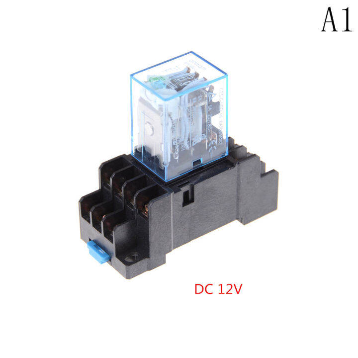 FineGoodWell MY4NJ 12v/24v/220v Coil Power Relay DIN Rail Mounted 14 Pin 4PDT with Socket ...