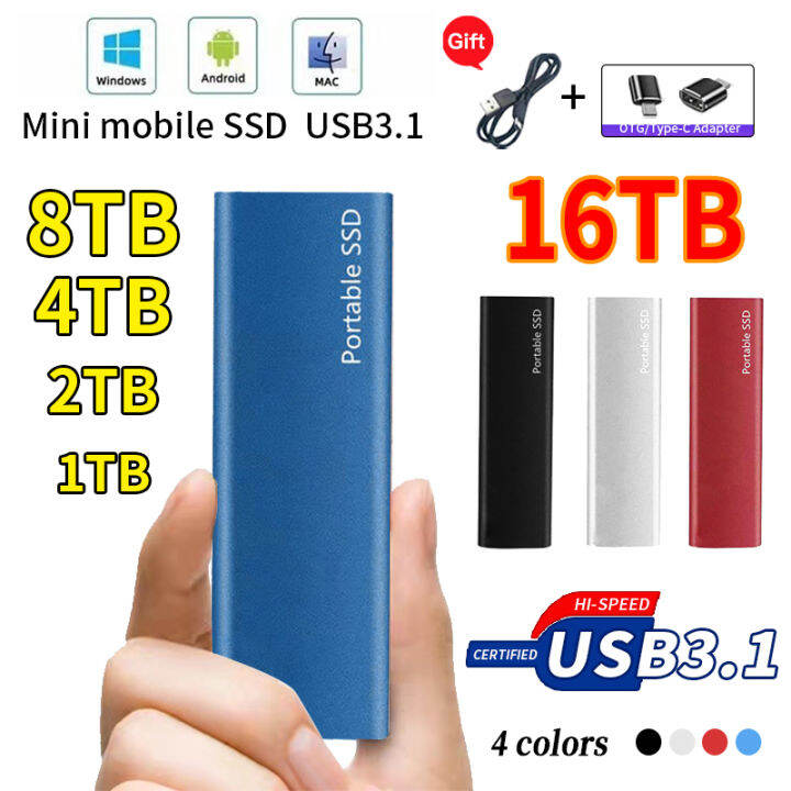 High-Speed Portable SSD 1TB USB 3.1 External Solid State Hard Drive 500GB Mini Mobile Storage ...