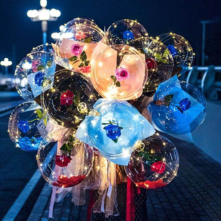 LED Rose Bouquet Luminous Balloon | Transparent Ball Rose Bouquet | DIY ...