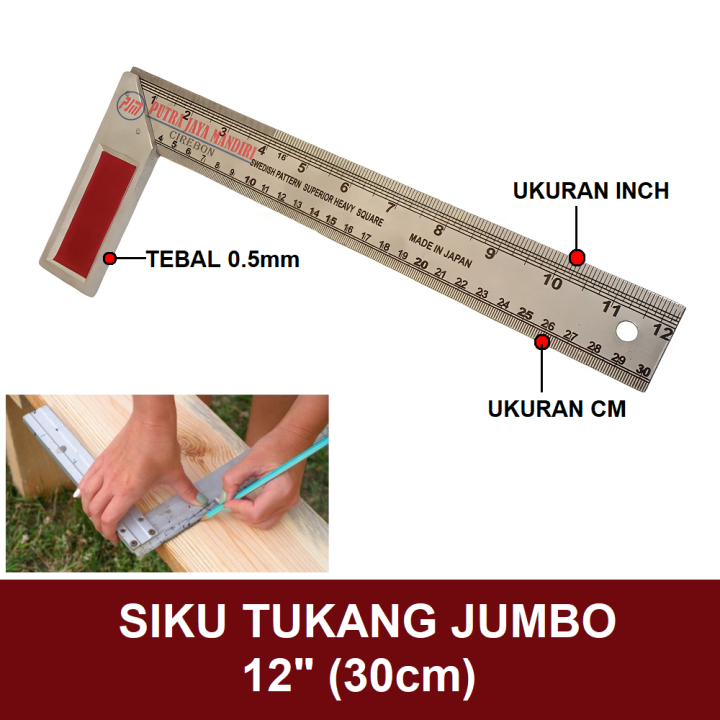Penggaris Siku Tukang Jumbo 30cm Stainless Steel Presisi Kuat Tebal ...