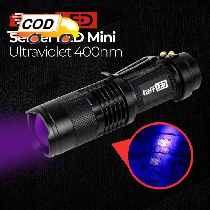 Senter LED Ultraviolet UV 395nm Mini + Baterai Cas + Charger + Box Bisa Cek Uang Tambang ...