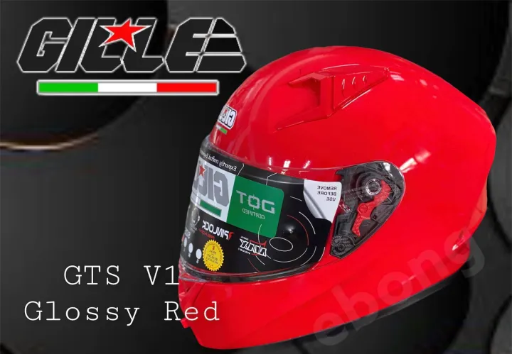 GILLE GTS-V1 GLOSSY RED SOLID FULL FACE DUAL VISOR HELMET, FREE IRIDUIM ...