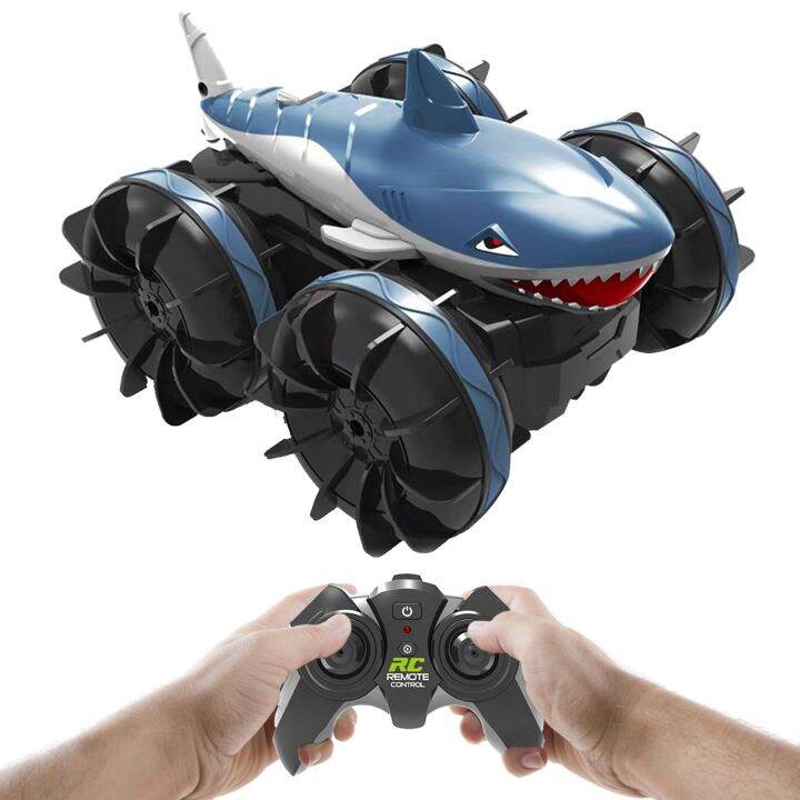 Remote Control Car 2.4Ghz Shark Shape Amphibious RC Stunt Car 4 Wheels ...