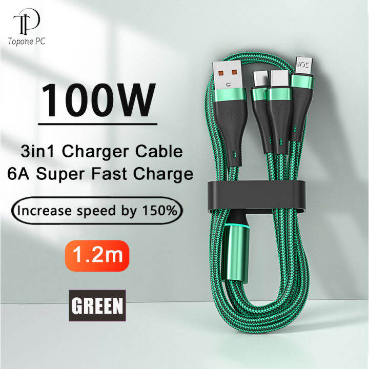 100W 6A Super Fast Charging Cable 3 In 1 Super Fast Charger Cable 6A 3 ...