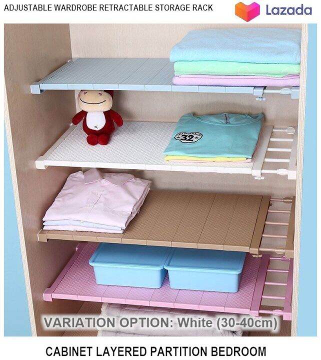 Adjustable wardrobe retractable storage rack cabinet layered partition ...