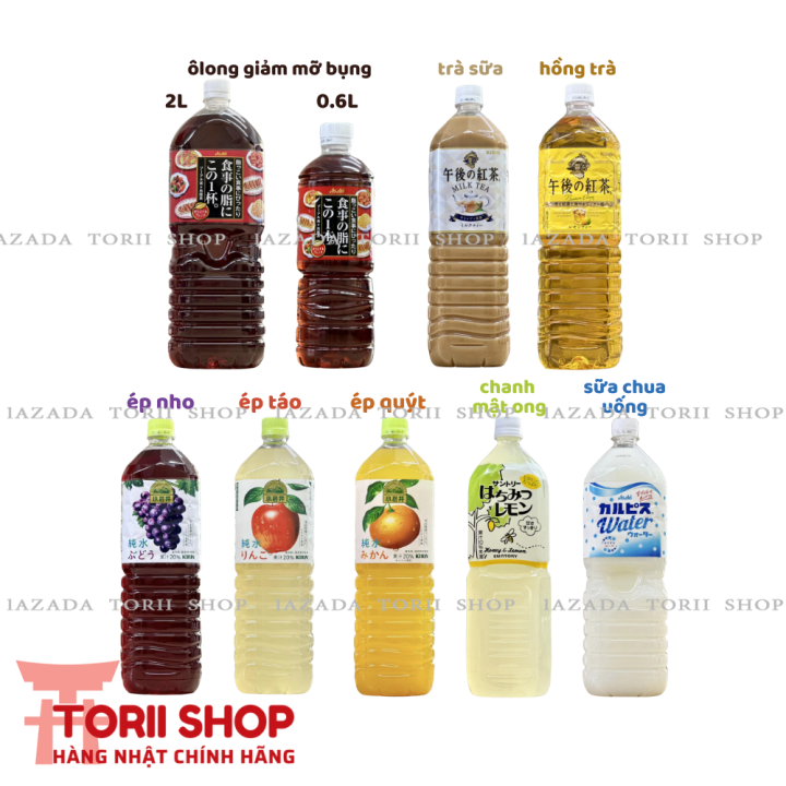 Nước ép nho táo quýt đóng chai Kirin 1,5L / Trà ô long giảm mỡ 2L và sữa chua uống Asahi 1,5L ...
