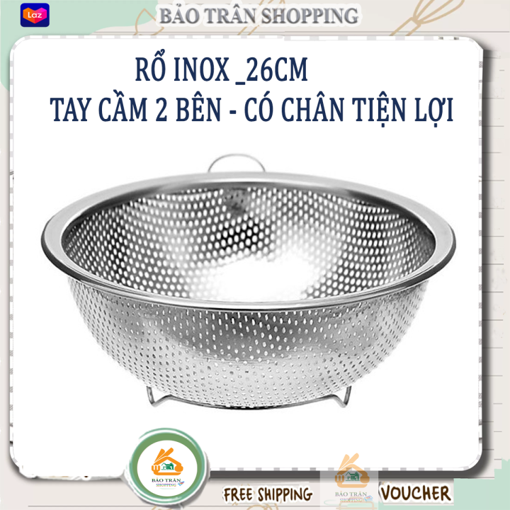 [RỔ INOX_PL] Rổ rây bằng inox 26 cm không gỉ sáng bóng dùng rửa rau củ ...