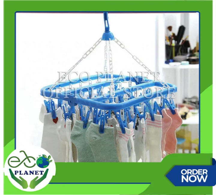 ECOPLANETOFFICIAL COD Sipitan 32pcs Clip Foldable Hanger Plastic Drying Racks Clothes Rack ...