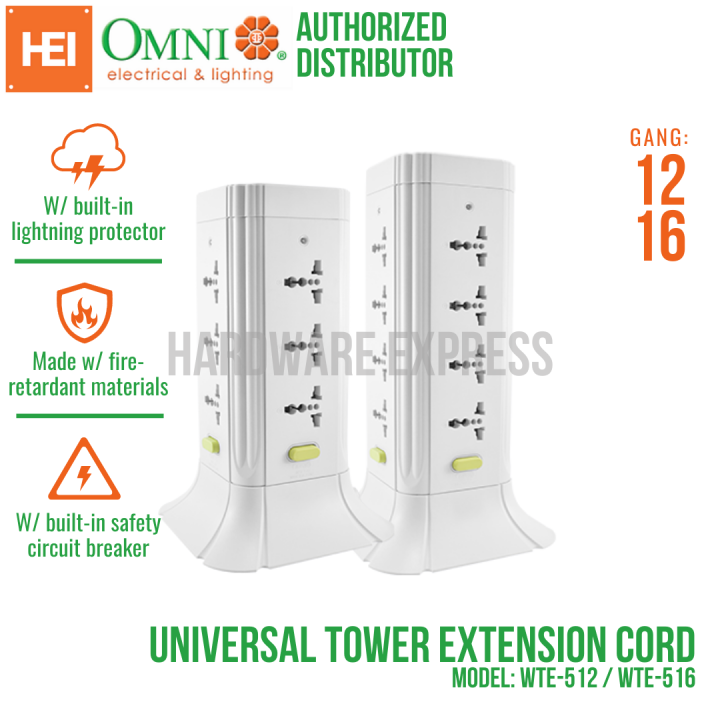 Omni Universal Tower Extension Cord 12 Gang / 16 Gang w/ Switch (WTE ...