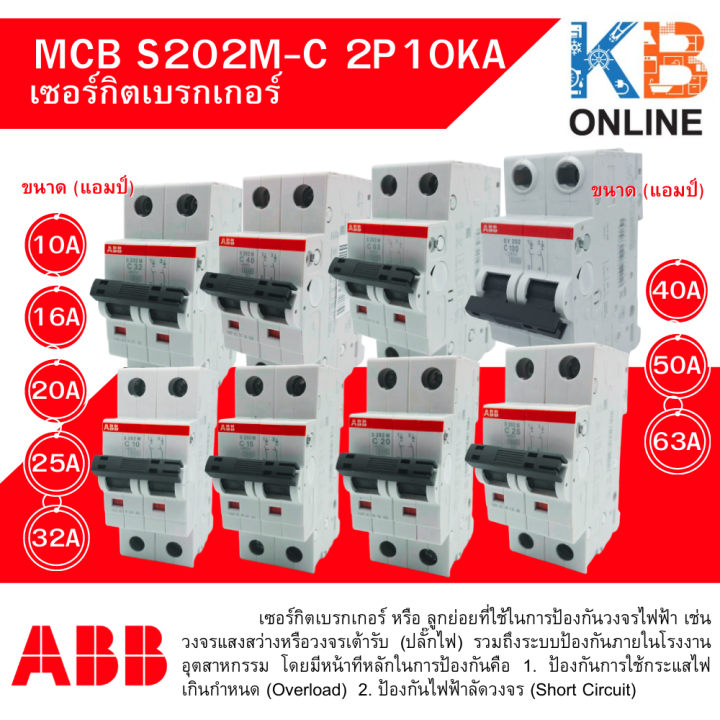 เซอร์กิตเบรกเกอร์ ABB MCB S202M-C 2P 10KA 10 A / 16 A / 20 A / 25 A / 32 A / 40 A / 50 A / 63 A ...