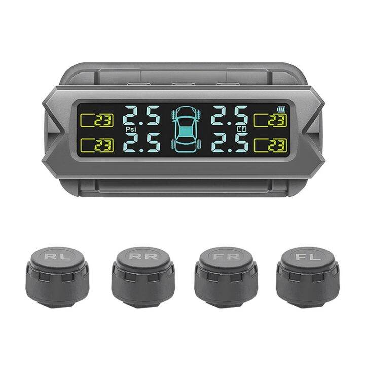 Solar TPMS Tire Pressure Monitoring System Temperature Warning Car Tyre Pressure Monitor 4 ...