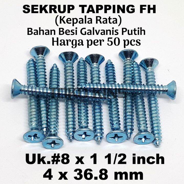Sekrup FH 8 x 1 1/2 " per 50 pcs Tapping FAB Skrup 4 x 37 mm obeng plus ...