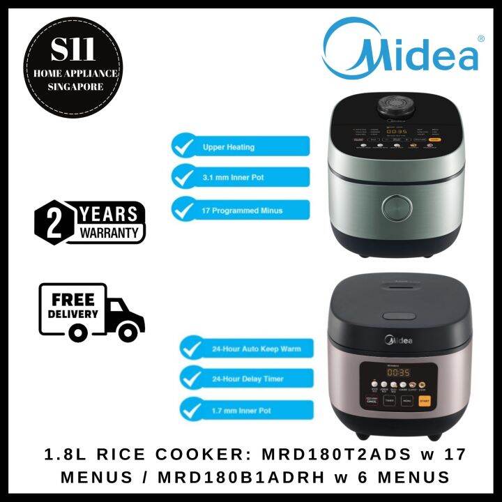 MIDEA 1.8L RICE COOKER: MRD180T2ADS w 17 MENUS / MRD180B1ADRH w 6 MENUS ...