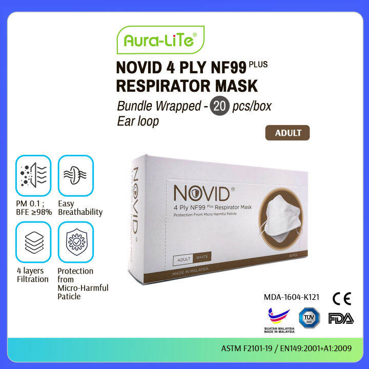 Novid 4-Ply NF99 Plus Respirator Mask, Medical Grade, Bundle Packed (20 ...