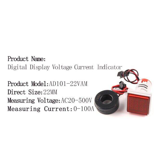 22mm Mini Round Square Digital Voltmeter Ammeter Ac 20-500v 0-100a Amp ...