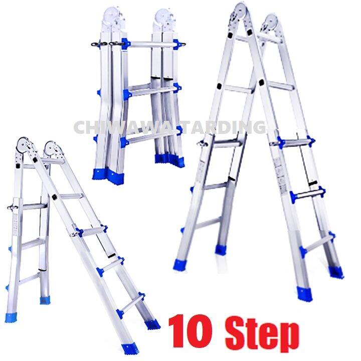 10 Steps Heavy Duty Aluminium Foldable Double Section Extension ...