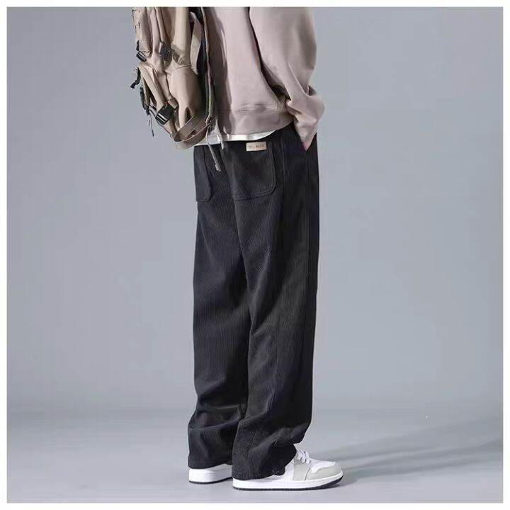 OTHERWAY Corduroy Pants For Men Korean Baggy Straight Cut Slacks Slocks ...