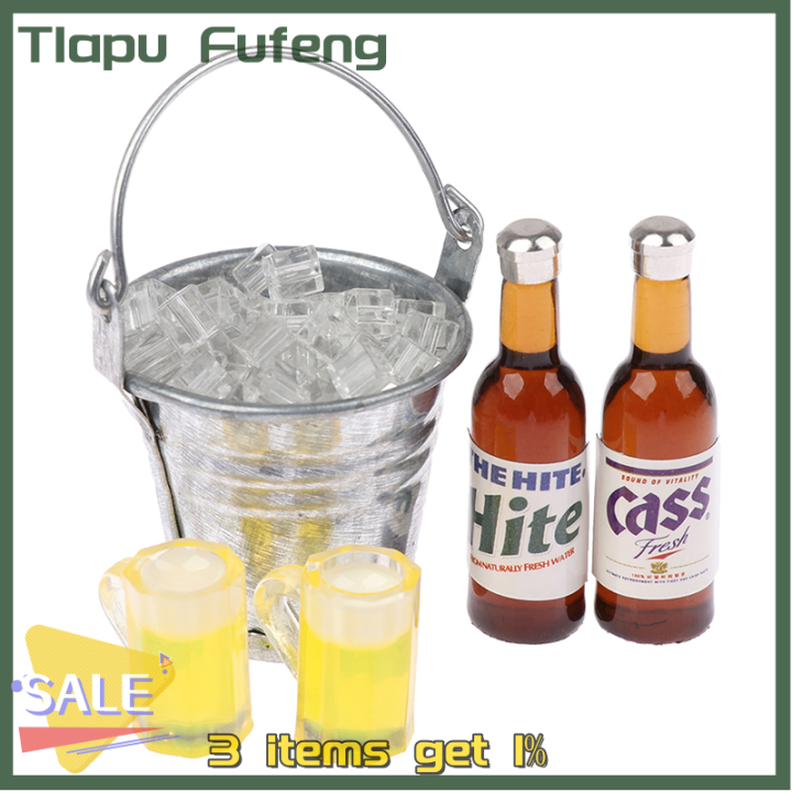 Tlapu 1:12 Mini Dollhouse Beer Bottle Bucket Ice Cube Cups House Food ...
