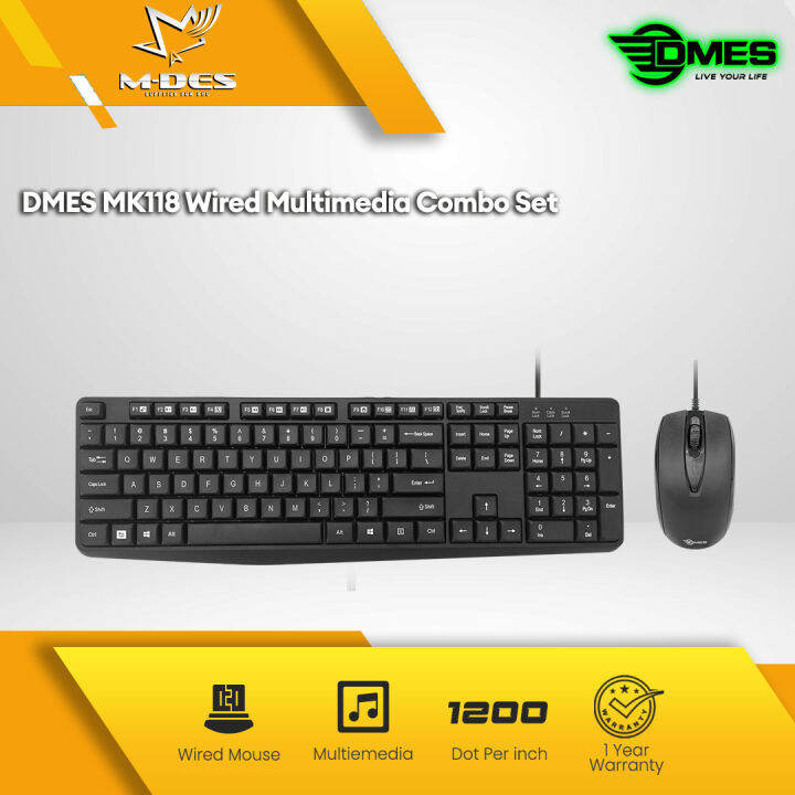 DMES MK118 Wired Mouse and Keyboard Combo Set with USB Port Connection ...