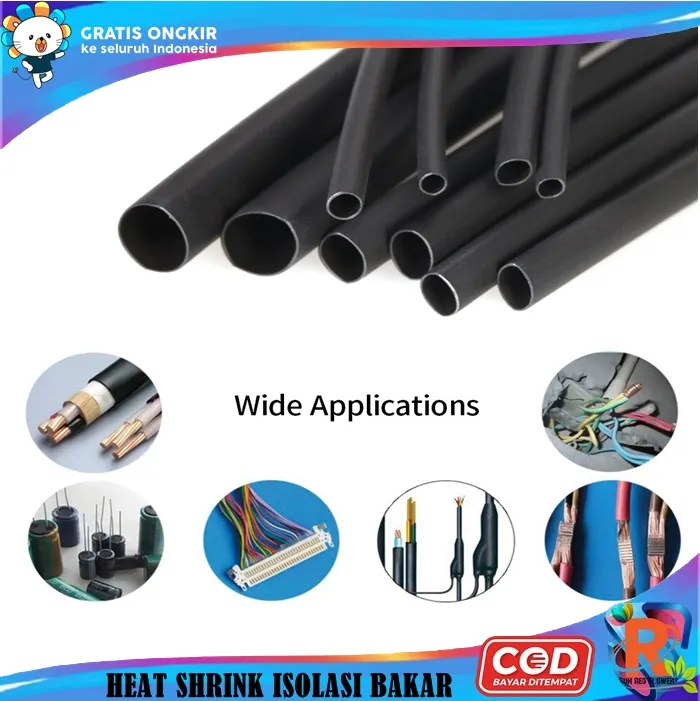 1Meter Solasi Bakar Hitam / Heatshrink Tube / Selongsong Kabel Bakar 1 ...