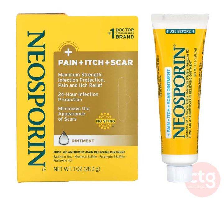 Neosporin Pain + Itch + Scar Ointment 14.2g or 28.3g Cuts Scrapes Burns ...