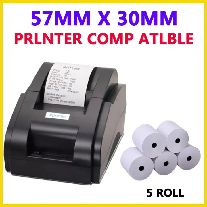 Core High Quality 5 ROLLS CORELESS GLOSSY POS THERMAL PAPER 57mm x 30mm ...