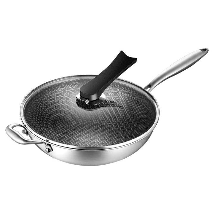 Germany 304 stainless steel flat-bottomed oil-free wok home uncoated ... Germany 304 stainless steel flat-bottomed oil-free wok home uncoated ...