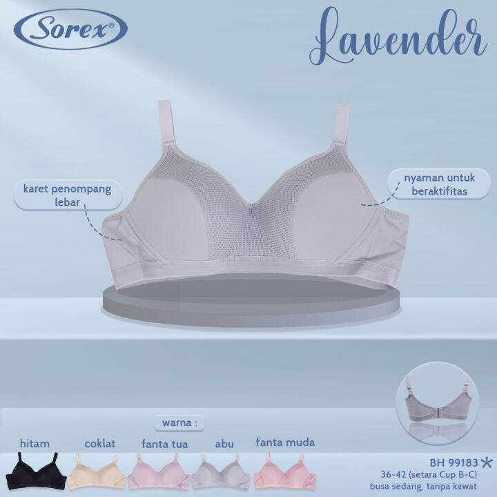 Sorex Bra Busa Tanpa Kawat Kait 3 Cup B-C Lavender Soft Bra Harian BH ...
