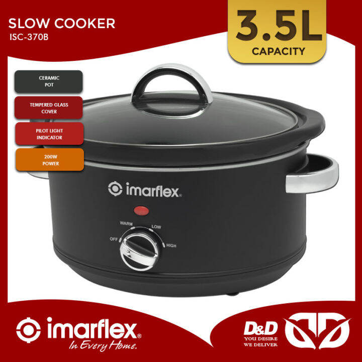 D&D | Imarflex ISC-370B Slow Cooker 3.7 qt 3.5L Capacity Tempered Glass ...