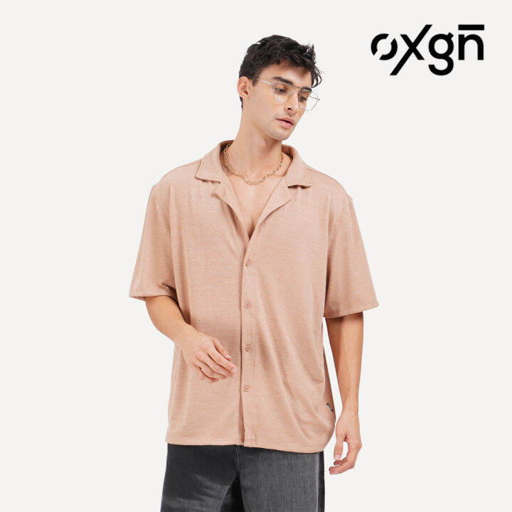 OXGN Lightweight Knit Resort Shirt For Men (Black/Tan) | Lazada PH