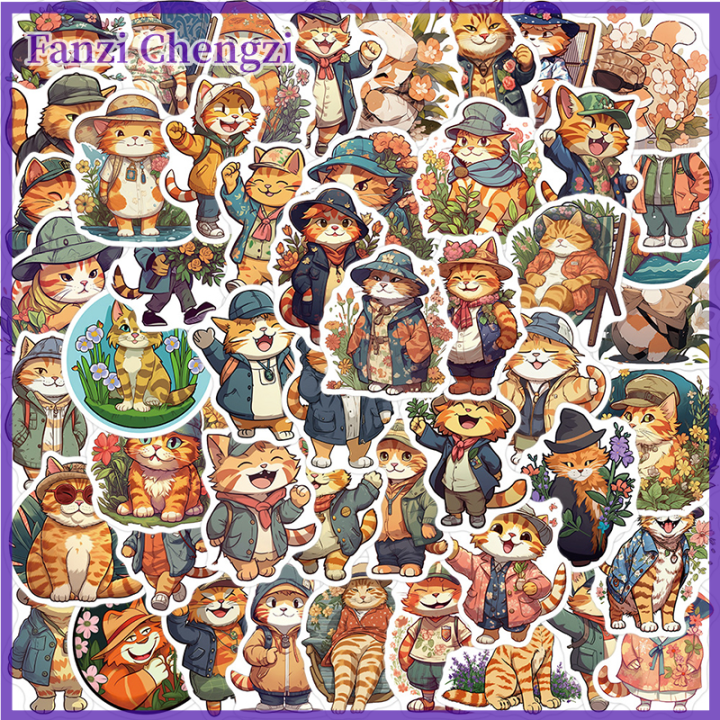 Fanzi กระเป๋าสติ๊กเกอร์กราฟิตี้กีต้าร์การ์ตูนแมวสีส้ม50ชิ้นสติกเกอร์ติด ...