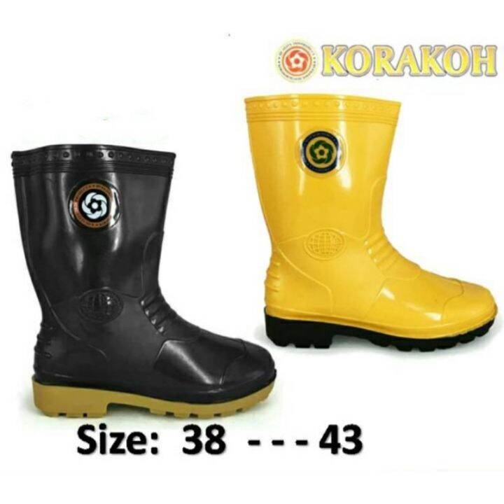 Kasut getah kuning semi-cut#yellow middle cut rubber boot#construction boot#korakoh#rain boot# ...