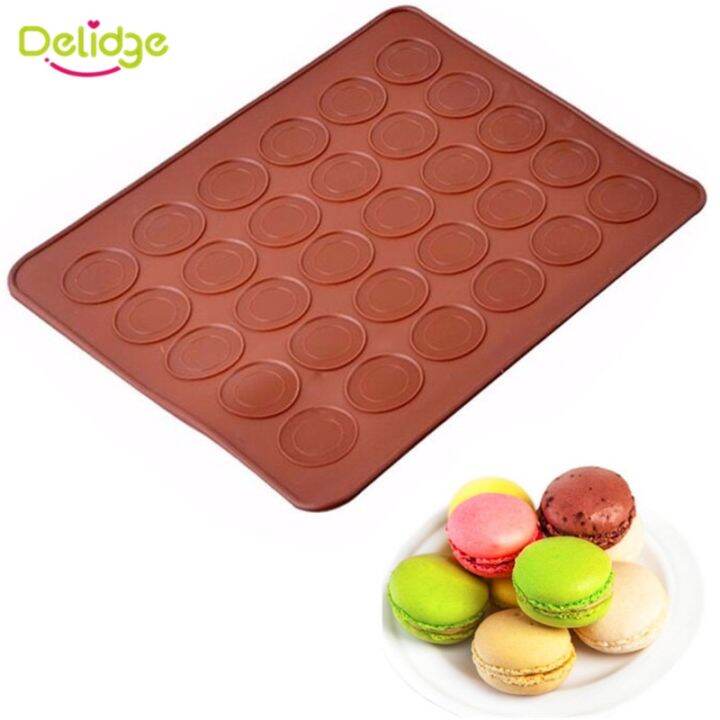 Delidge เสื่อซิลิโคนพิมพ์ทำเค้กแผ่นอบมาการองทรงกลม1ชิ้น30รูแผ่นแผ่นรอง ...