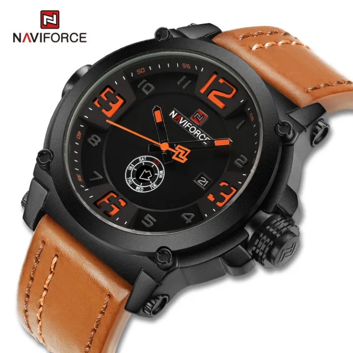 NAVIFORCE Sport Leather Jam Tangan Waterproof Mens Wristwatch 9099 With ...