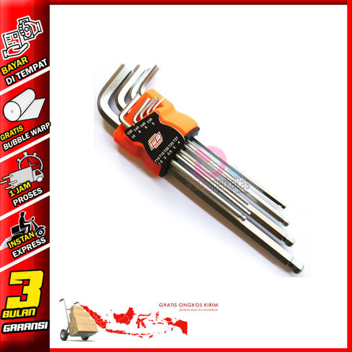 IWA Made In Taiwan Kunci L Hex Extra Long Ball Point Allen Key Set Bkn ...
