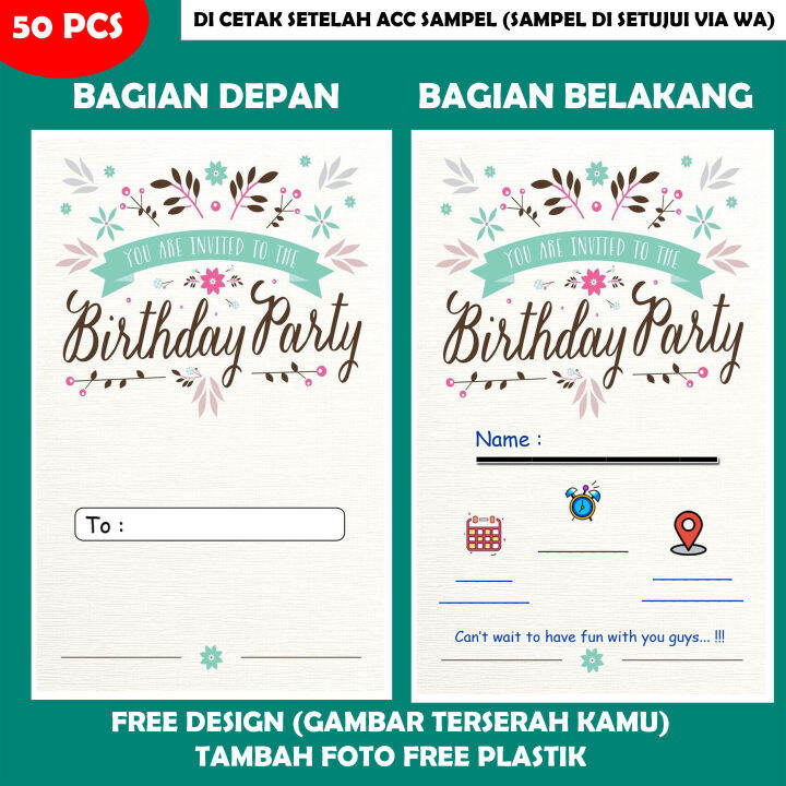 (PER 50 PCS UNDANGAN ULTAH) Design 08 / Undangan ulang tahun / undangan ...